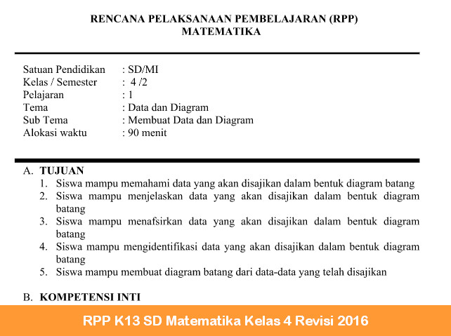 RPP K13 SD Matematika Kelas 4 Revisi 2016 | RPP K13