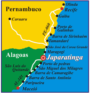 Playas de Brasil: Ubicación de las playas de Japaratinga