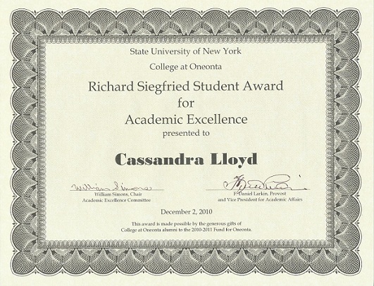 Cassandra Lloyd's Dietetic Portfolio: Accomplishments