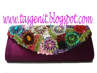 CLUTCH BAG/TAS PESTA @ Tas Genit: Tas Pesta Payet Oval Bunga Warna Ungu ...
