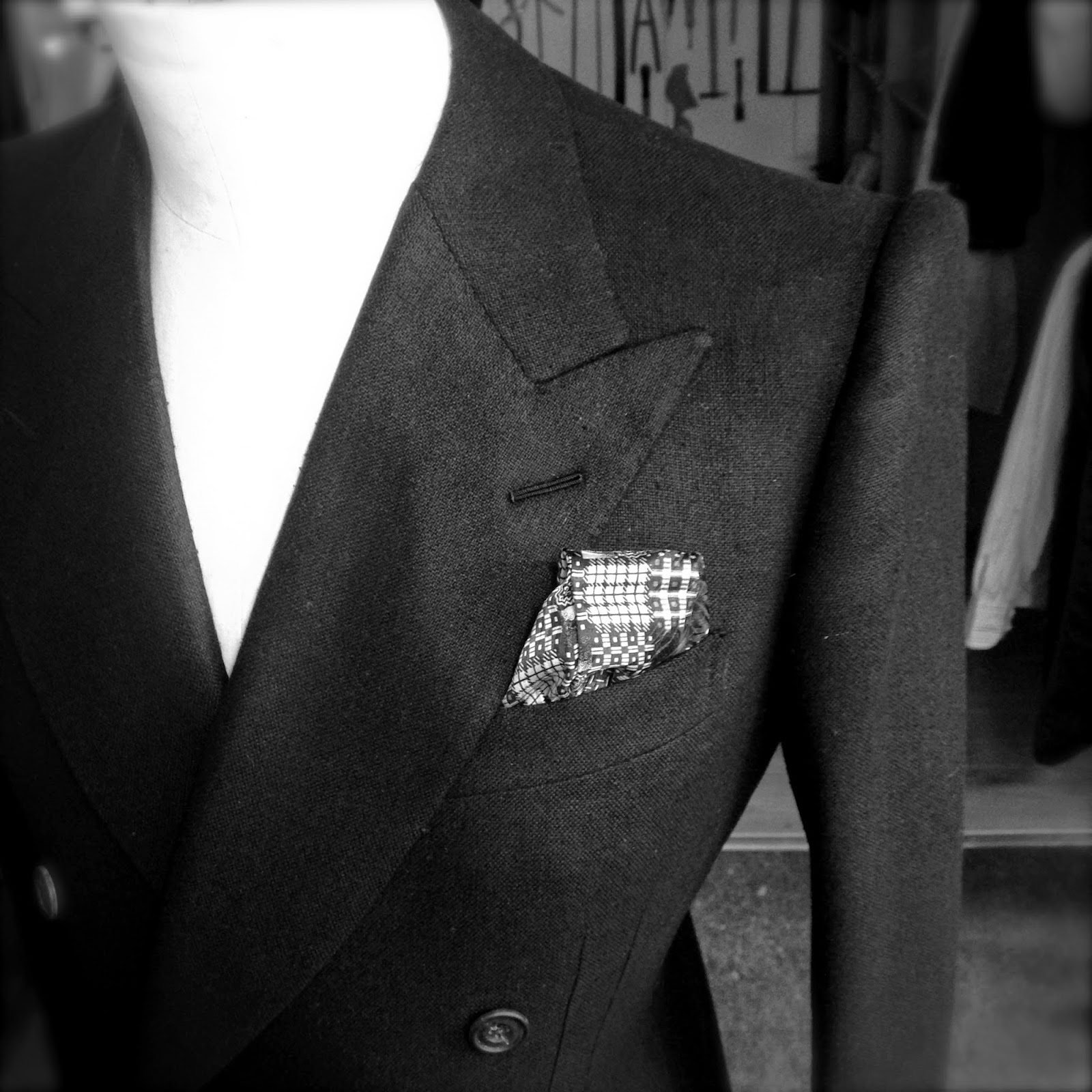 DAVIDE TAUB: Black 100% Silk: Double-Breasted Suit, Semi-Lined w ...