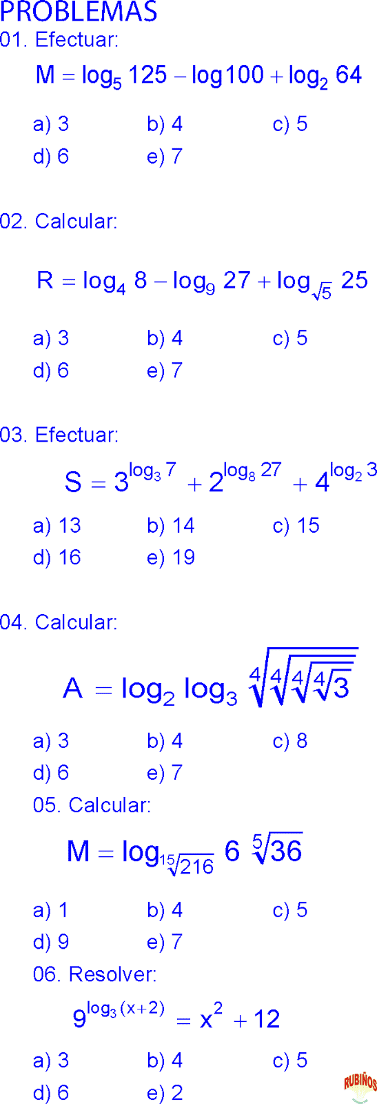 Logaritmos problemas reueltos pdf