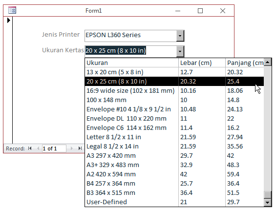 Fungsi Untuk Membuat Daftar Ukuran Kertas di Access VBA - Access Terapan