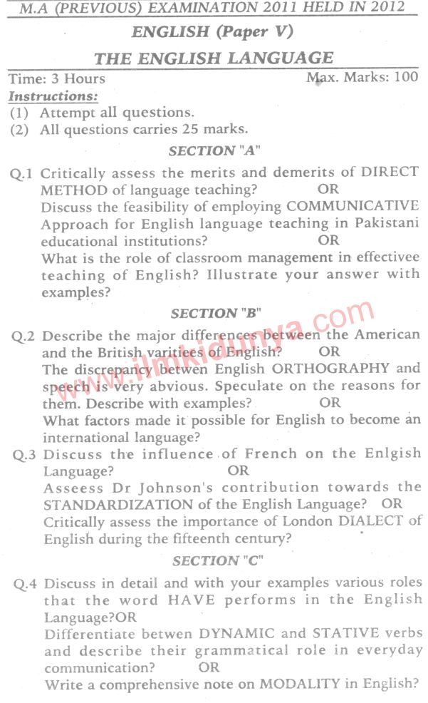 KNOWLEDGE FOR ALL: QUESTION PAPER M.A (PREVIOUS) EXAMINATION, ENGLISH ...
