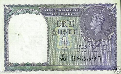 British India 1 rupee 1944 note King George VI | Indian Rupee on Internet