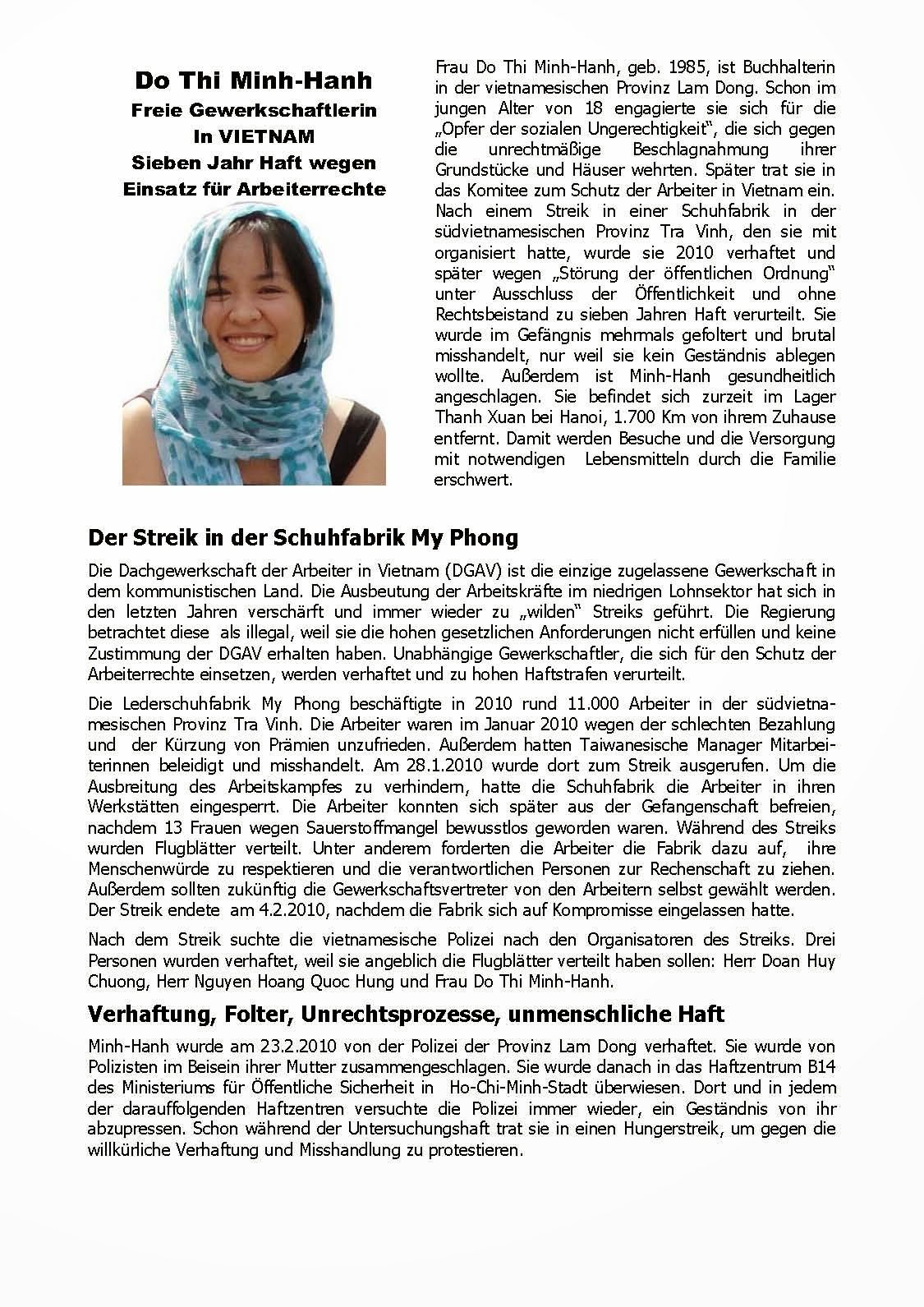 Vietnams Mensch und Natur: Do Thi Minh Hanh, Fallbeschreibung