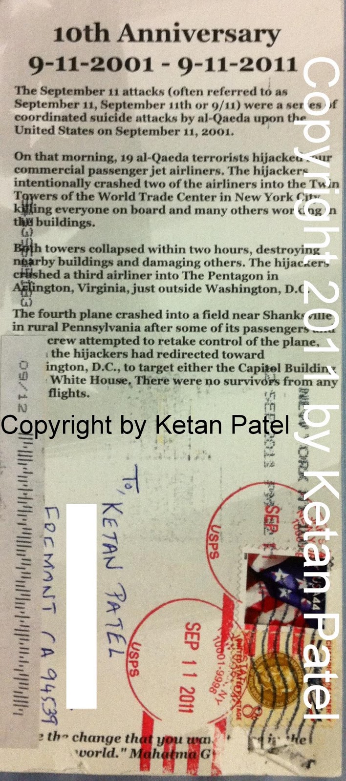 GANDHI Philately Study Circle: 9/11 - 10th Anniversary Event Card