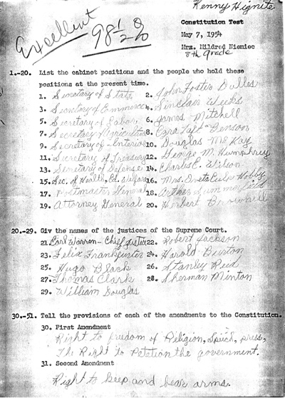 TCAP Review: 7th Grade Social Studies: 1954 Social Studies Test
