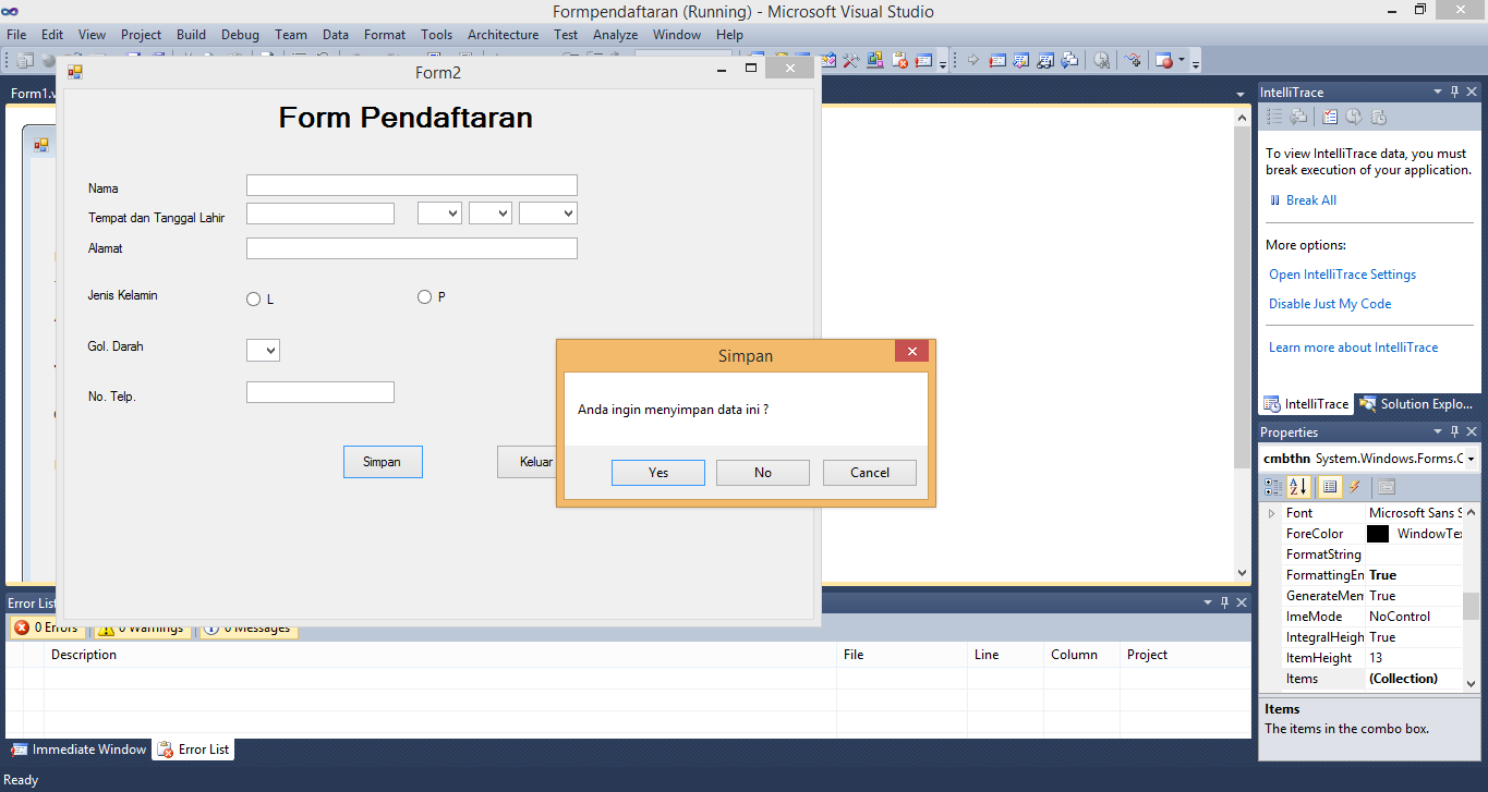 Membuat Form Pendaftaran menggunakan Visual Studio