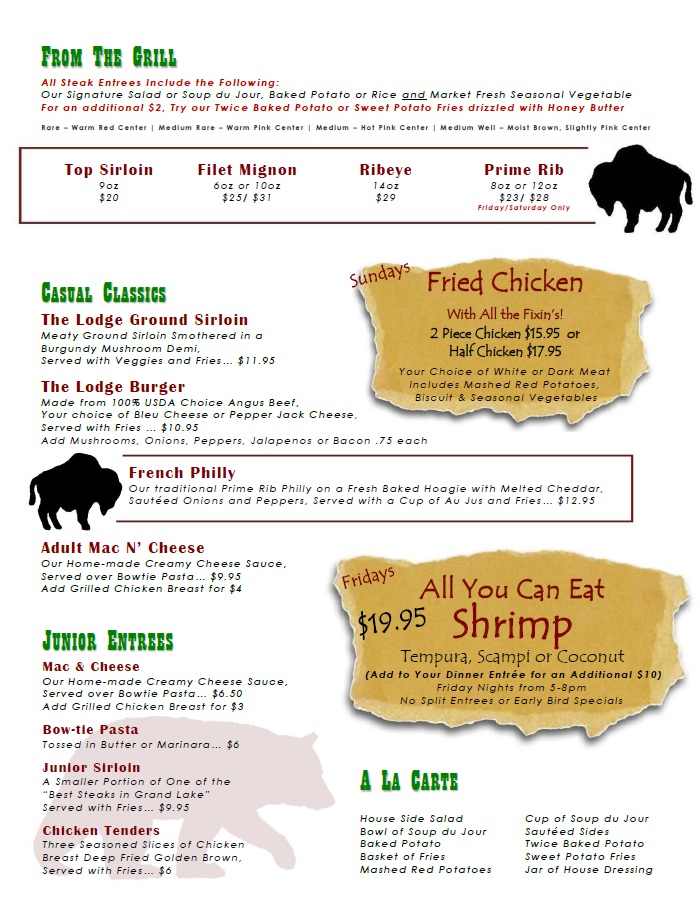 The Backstreet Steakhouse ~ ~: Menus