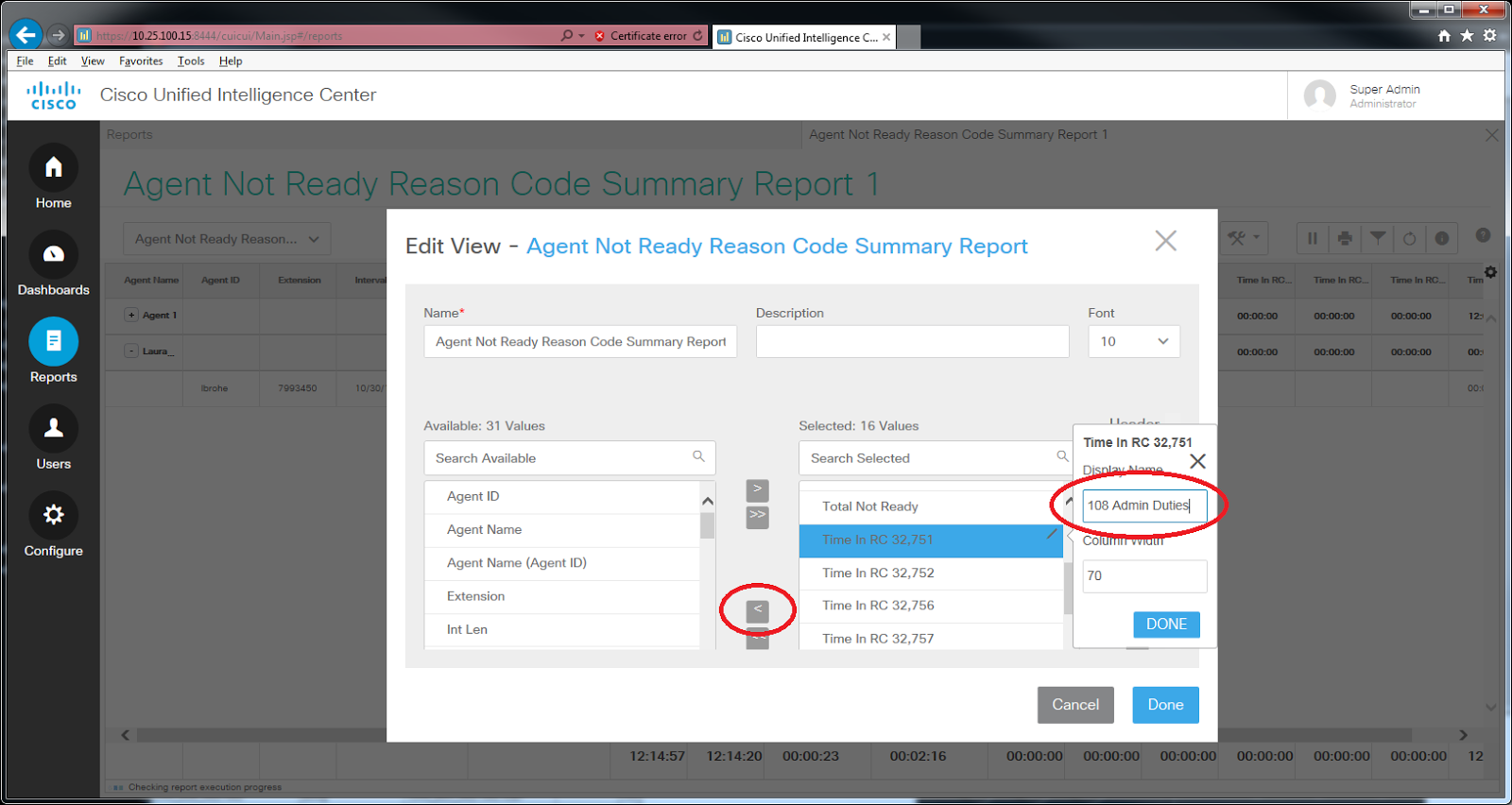Web Maxtor: UCCX CUIC Not Ready Custom Reason Codes