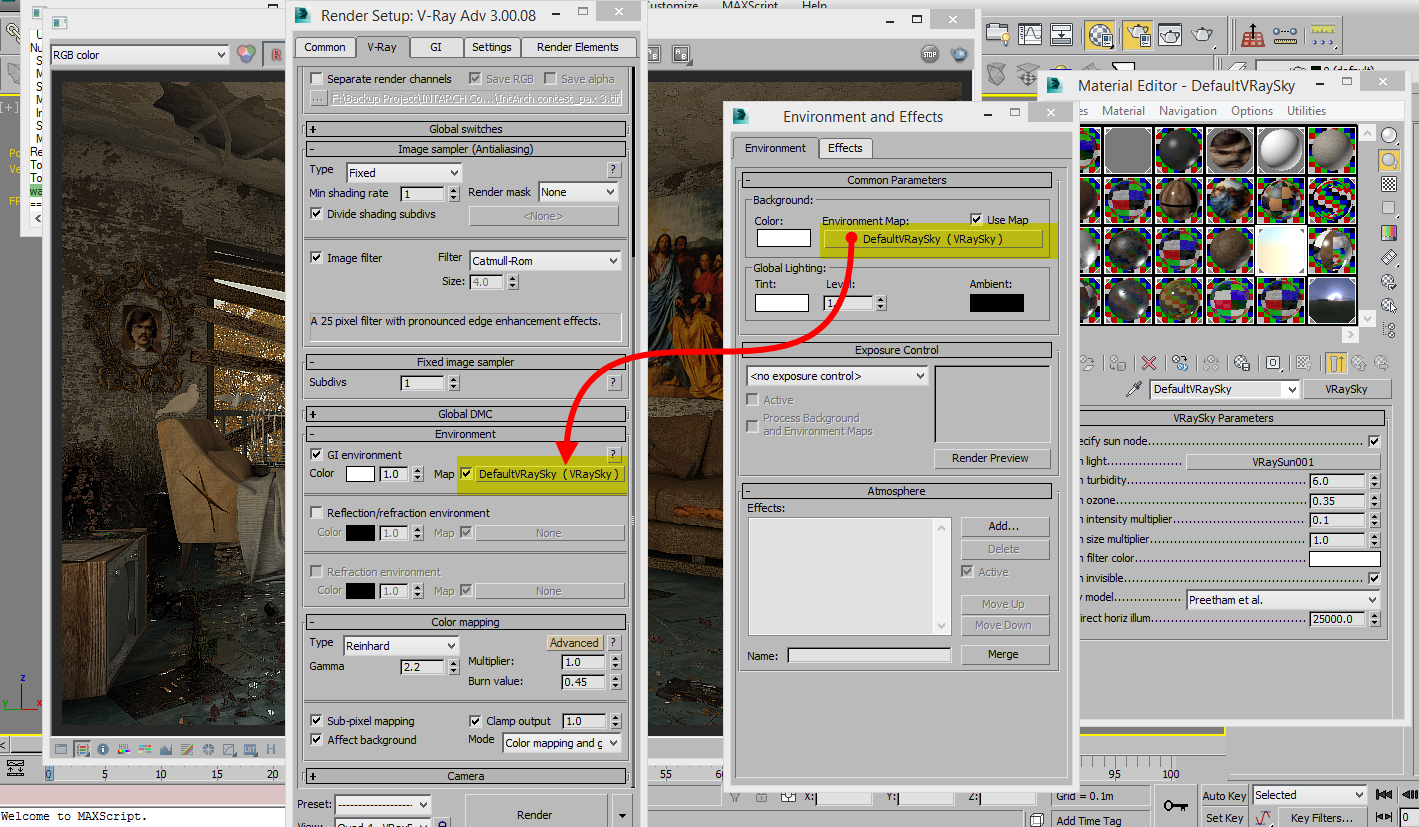 3D Perspective Classroom: เทคนิคการจัดแสงแบบ vray sky + vray sun