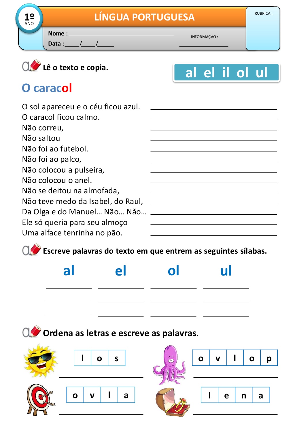 PALAVRAS COM AL EL IL OL UL ATIVIDADES.