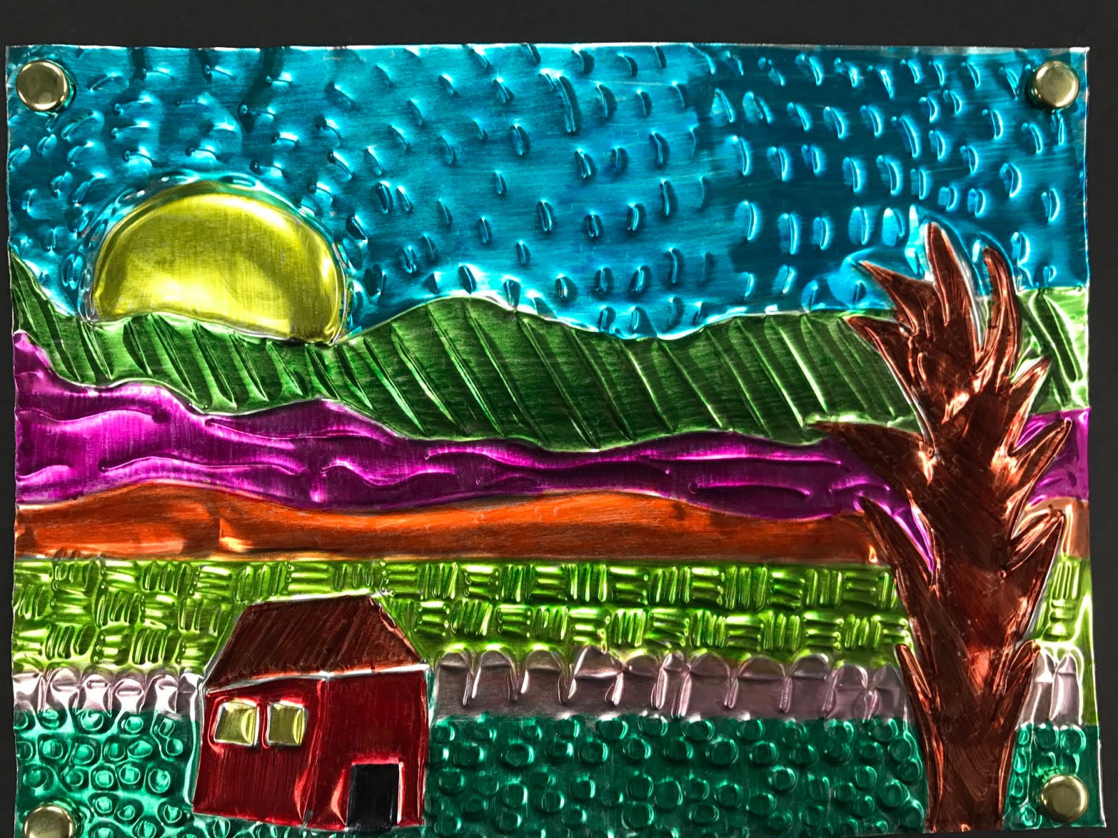 Mrs. Wille's Art Room: Van Gogh inspired metal embossed landscapes