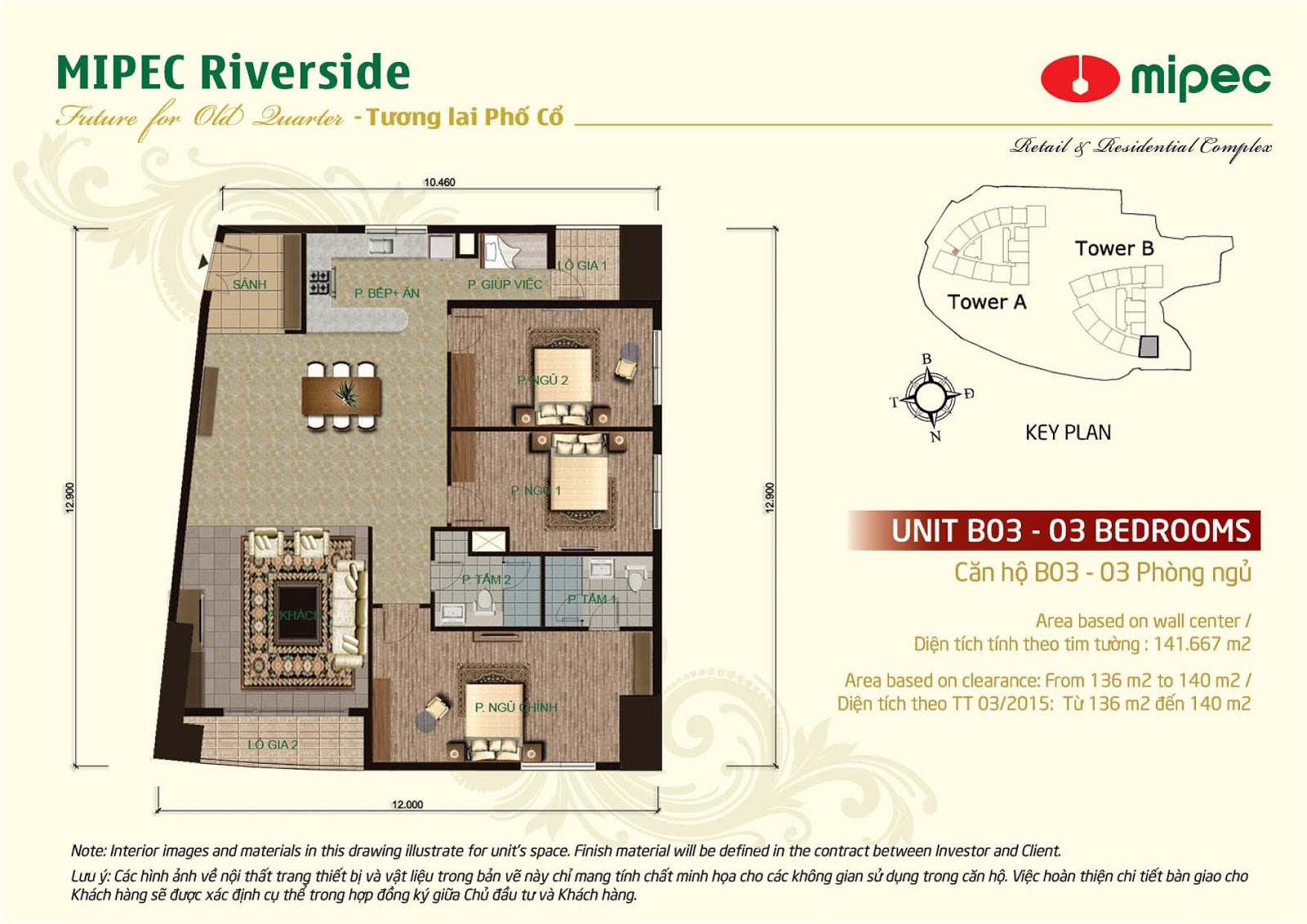 Mặt bằng căn hộ Tòa B chung cư Mipec Riverside