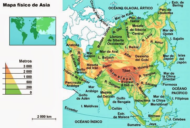 SEGUNDO JOCELYN BELL: ASIA-Relieve, ríos y lagos
