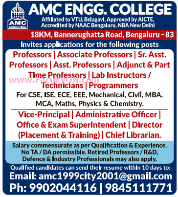 AMC Engineering College, Bangalore, Teaching Faculty Plus Non-Faculty ...