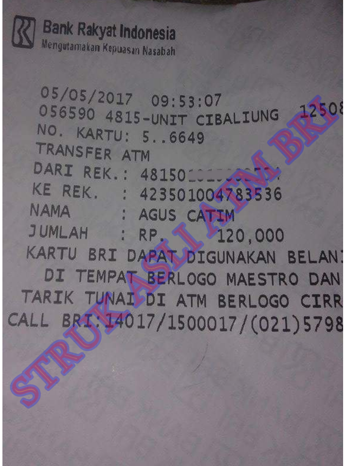 AGUS CATIM $$@*#: STRUK ATM BANK BRI PALSU