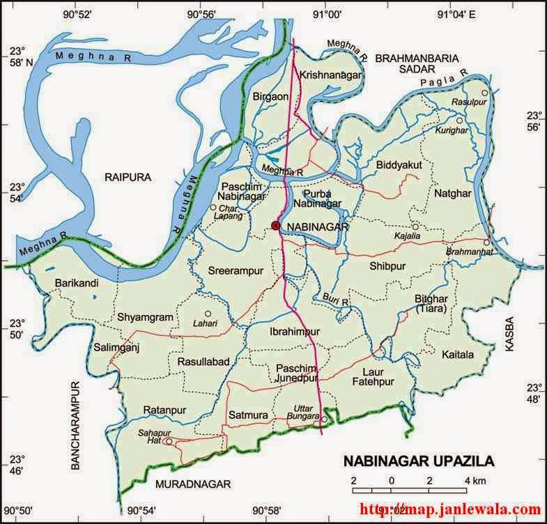 Nabinagar Upazila Map, Brahmanbaria District, Bangladesh