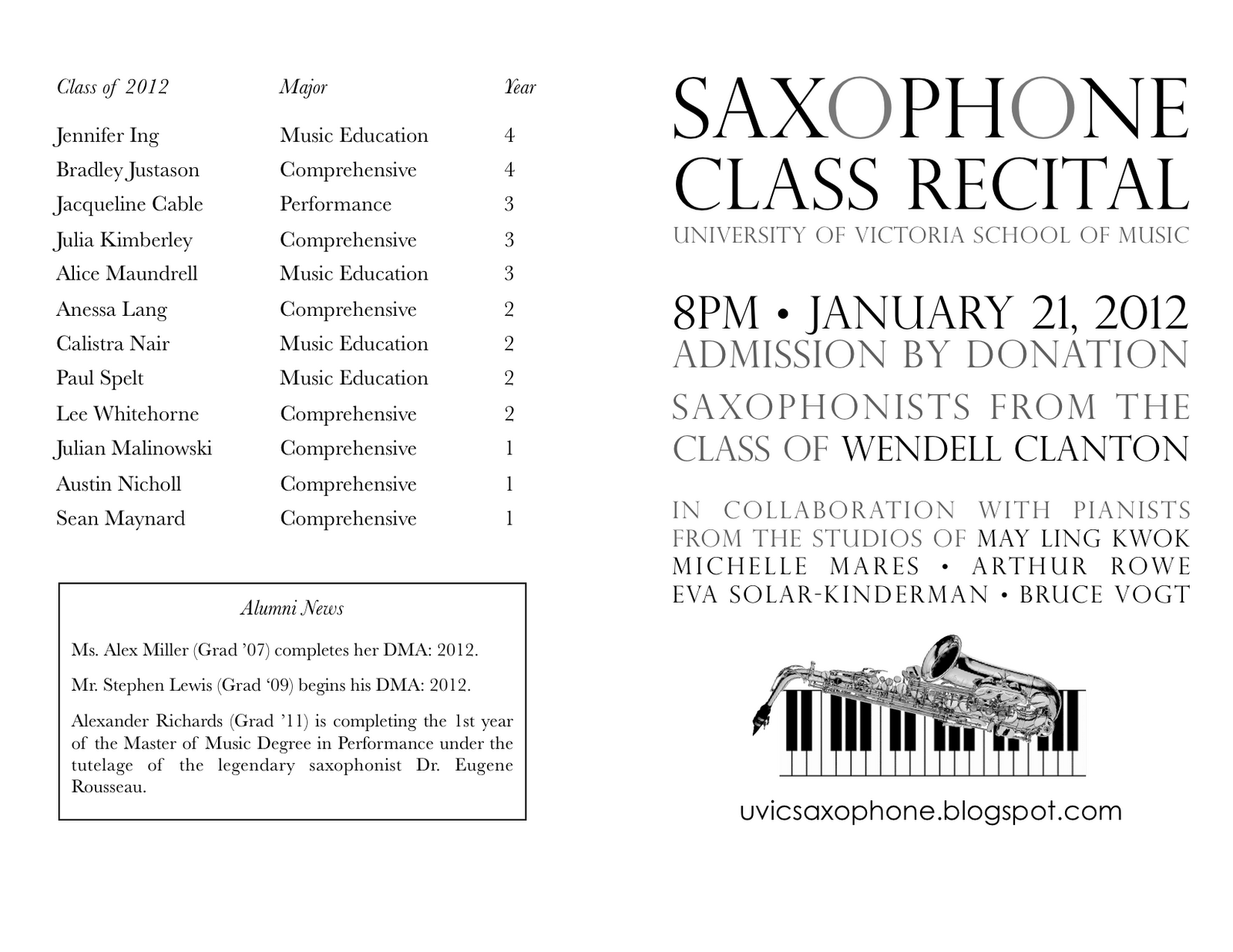 University of Victoria Saxophone Studio: 2012 CLASS RECITAL PROGRAM ...