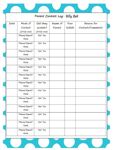 Little Miss Kim's Class: Freebie- Parent Contact/ Communication Log