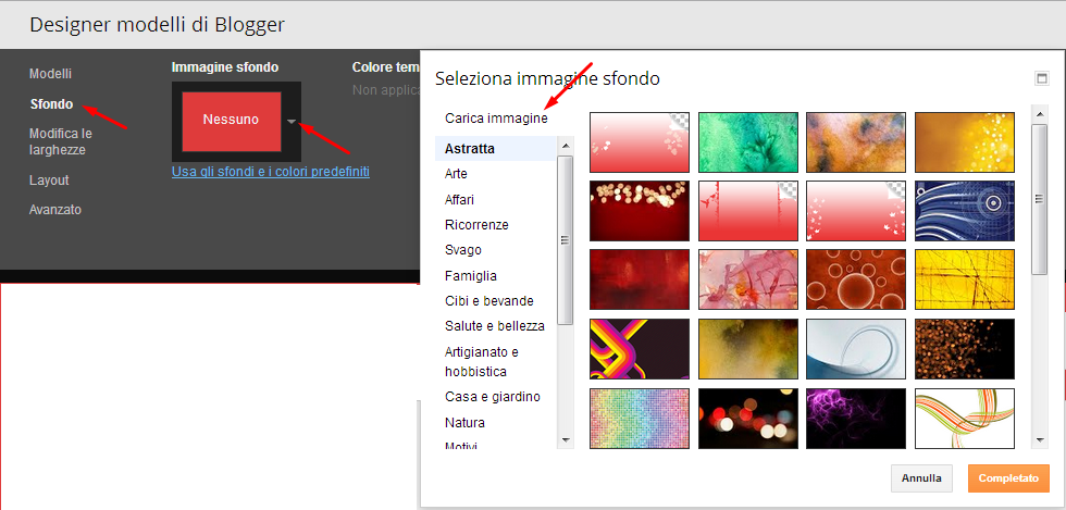 Come cambiare sfondo su Blogger • Scuolissima.com