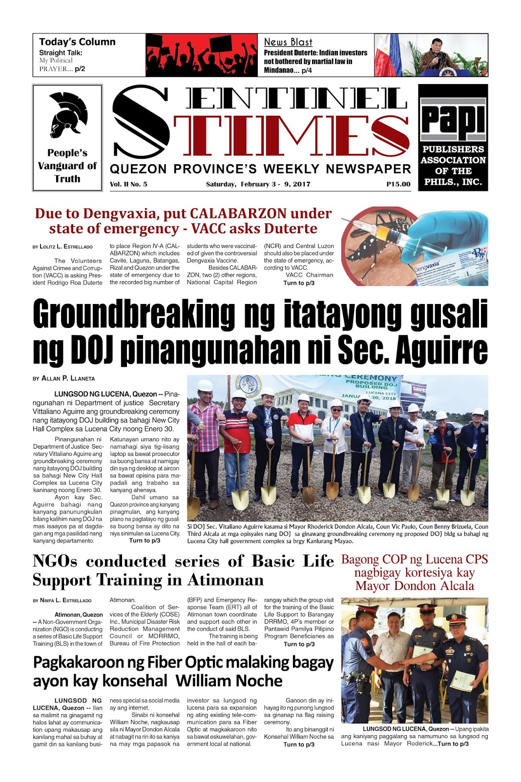 Sentinel Times February 3 - 9, 2018 Vol. II No. 5 - Sentinel Times