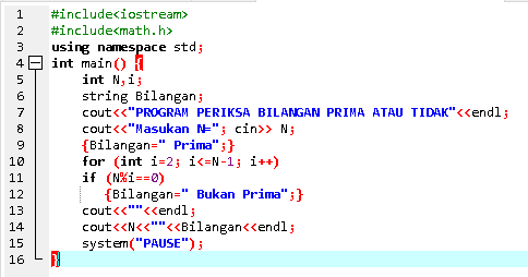 MATEMATIKA: Program memeriksa bilangan prima atau bukan menggunakan ...