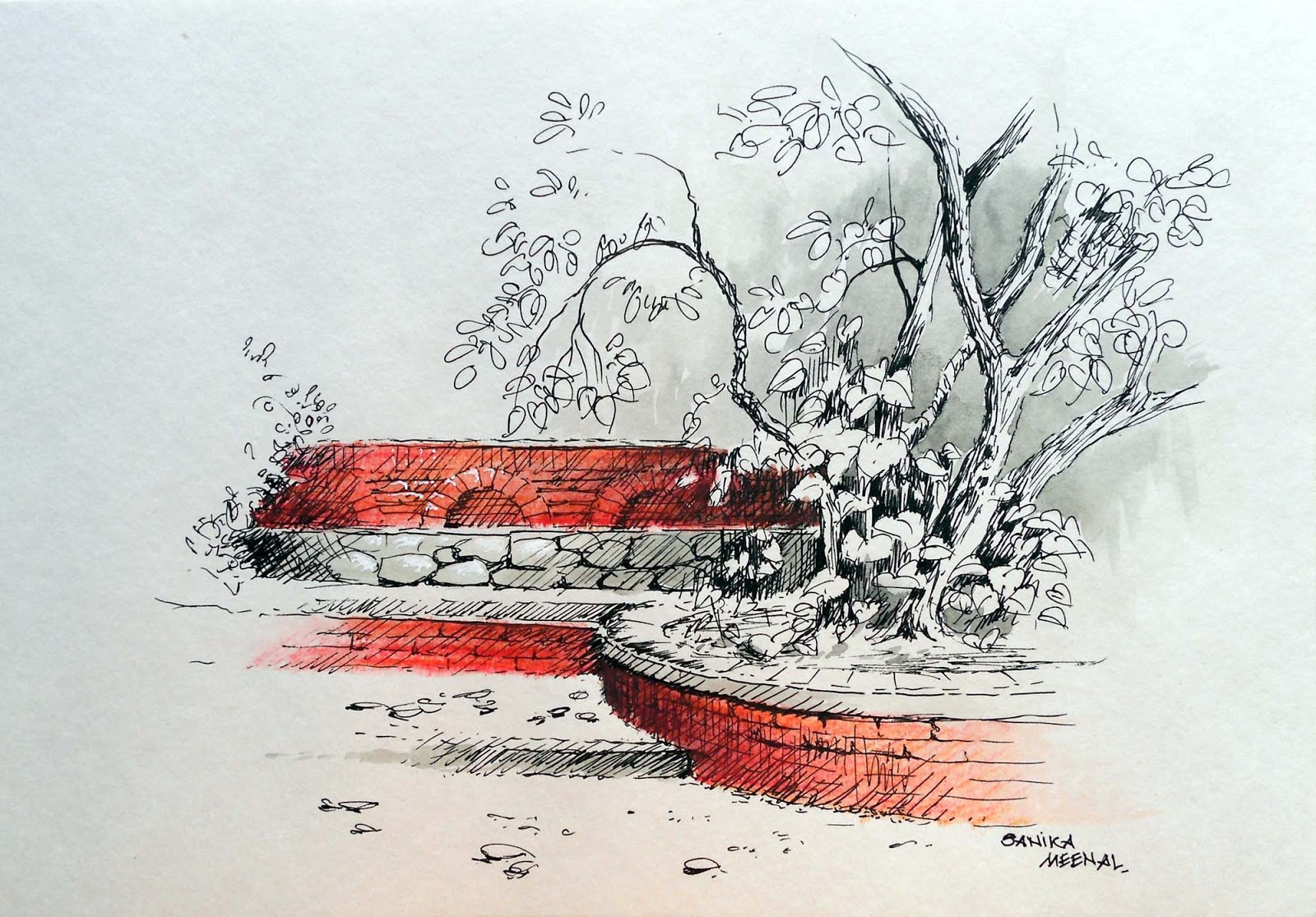 ArtEWorld by Sanika Dhanorkar: 50: Pen & Pastel-wash Sketch: Landscape ...