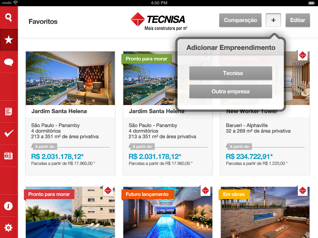 Tecnisa lança novo aplicativo que permite comparação com imóveis de ... Tecnisa lança novo aplicativo que permite comparação com imóveis de ...