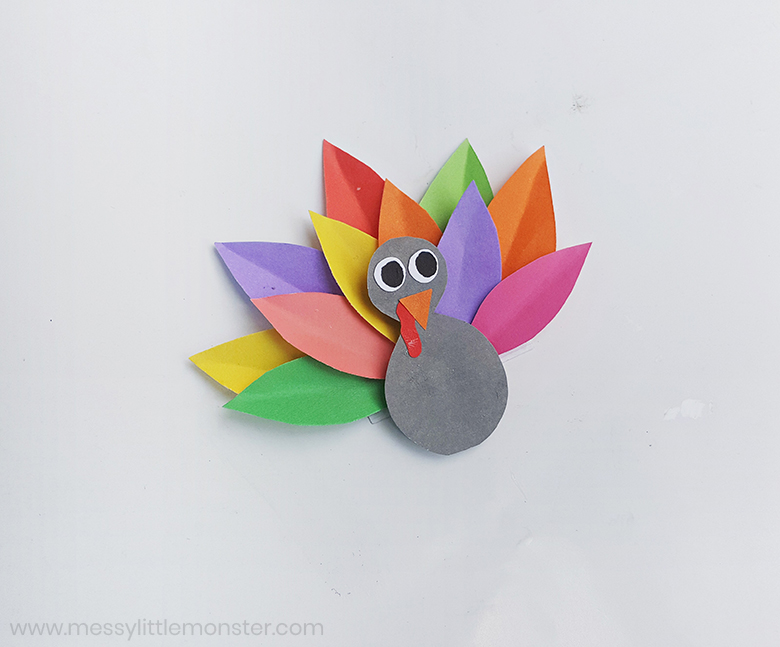 Colourful Paper Turkey Craft (plus turkey template!) - Messy Little Monster