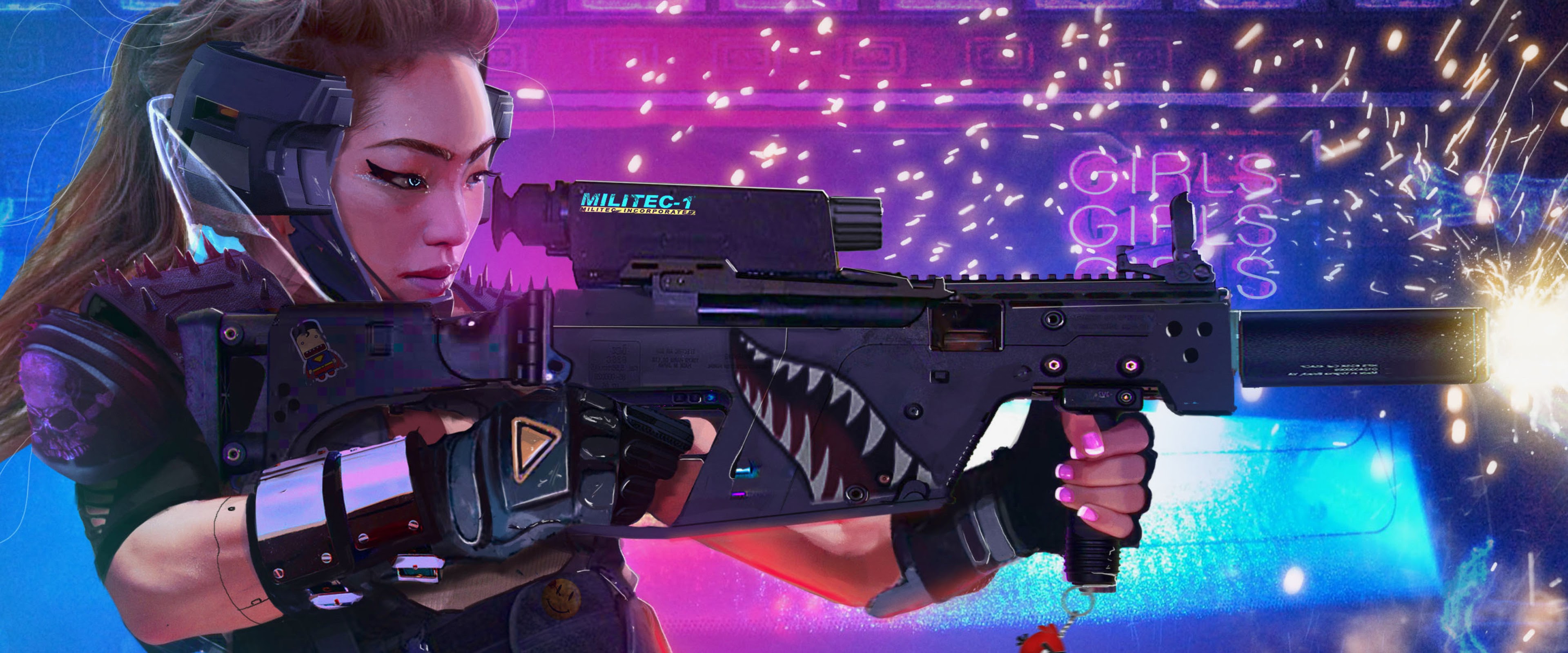 Cyberpunk, Soldier, Girl, Rifle, Shooting, 4K, 3840x2160, #9 Wallpaper PC Desktop