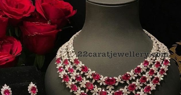 Three Rows Ruby Diamond Set - Jewellery Designs