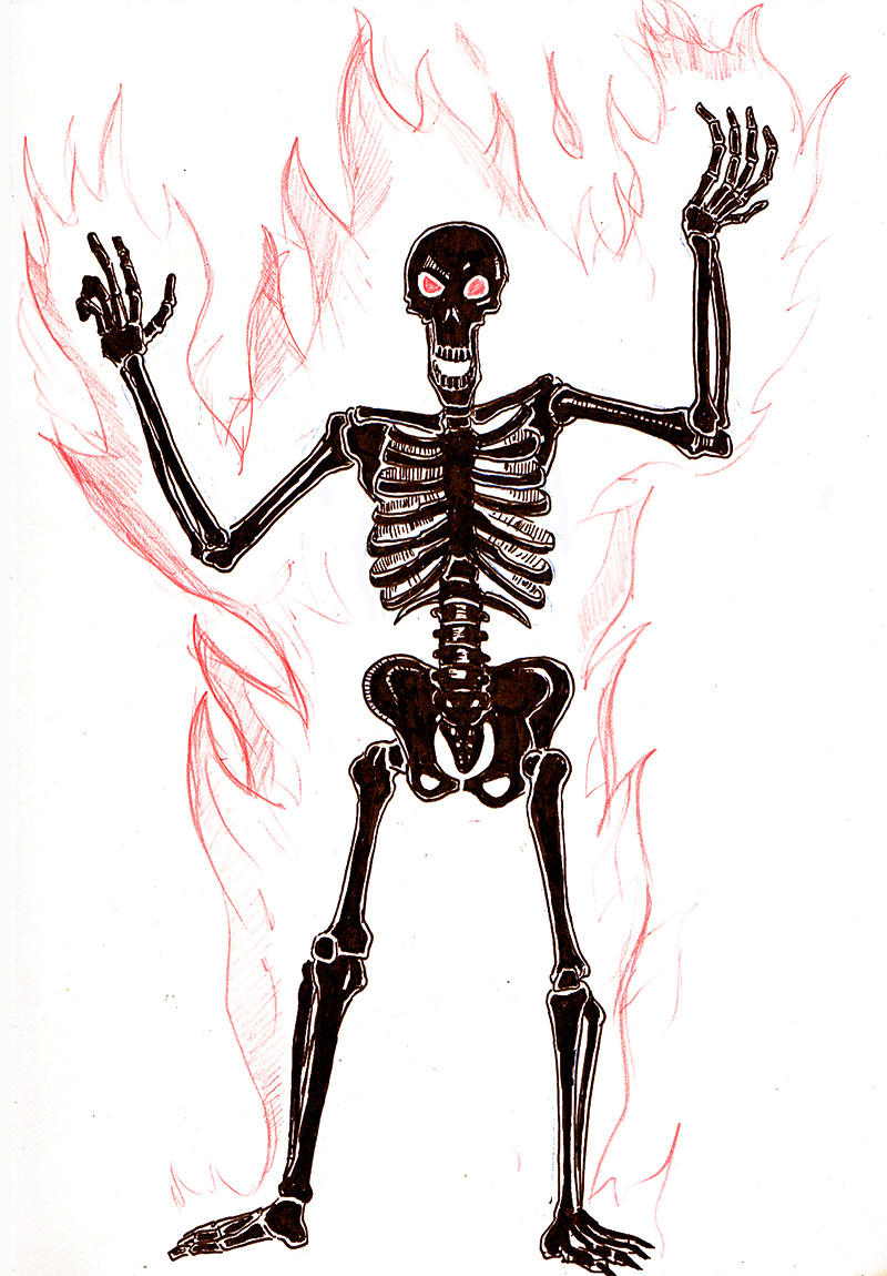 Inktober Monstrosities: F for Flaming Skeleton