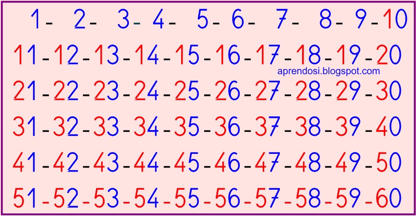 APRENDO ASÍ: NÚMEROS DEL 50 AL 60
