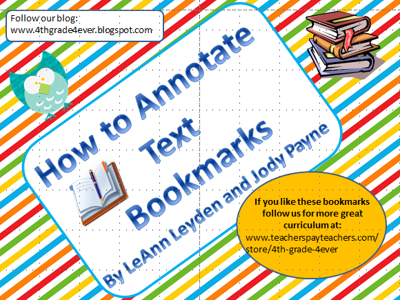 4th Grade 4ever: Freebie How to Annotate Bookmarks