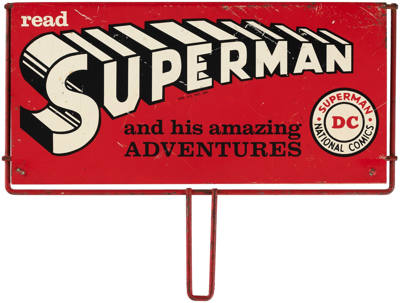 Vintage Batman and Superman comic book display signs