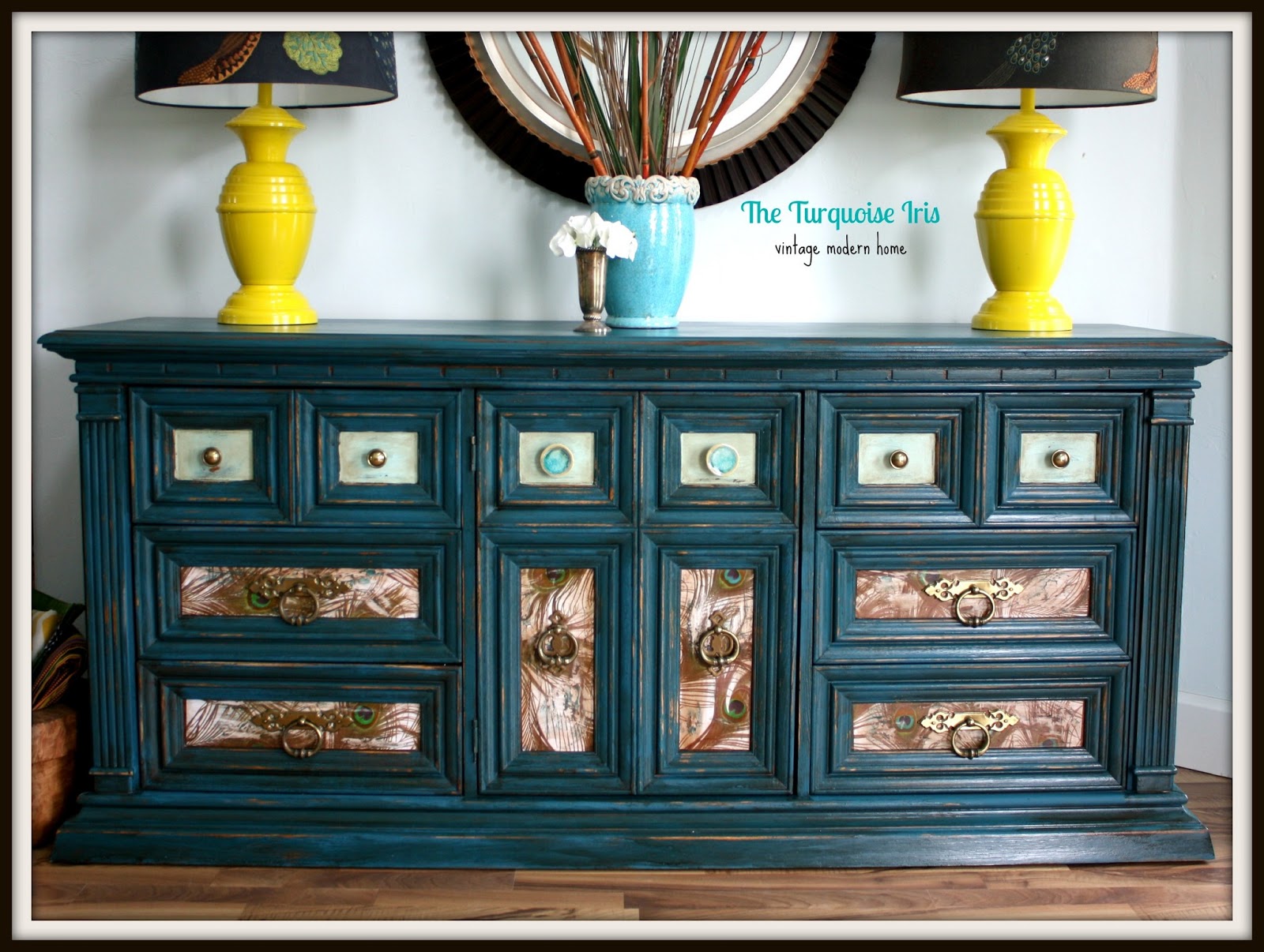 The Turquoise Iris ~ Furniture & Art: Teal Vintage Dresser / Buffet