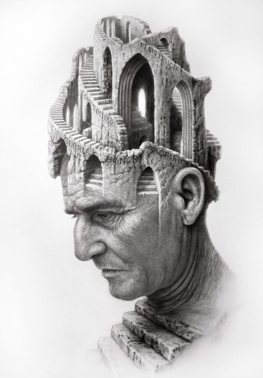 Dibujo surrealista con grafito