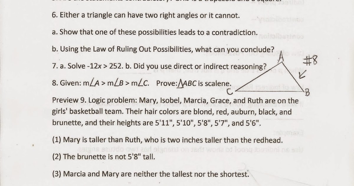 Geometry, Common Core Style: Lesson 13-4: Indirect Proof (Day 134)