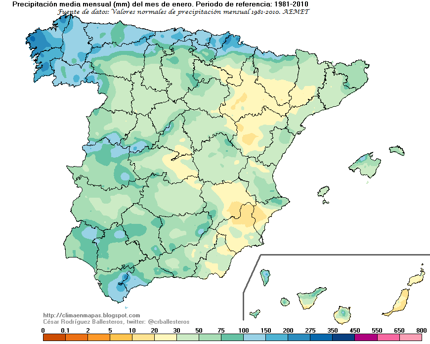 Mapas y gráficos climatológicos: Mapas climatológicos de enero