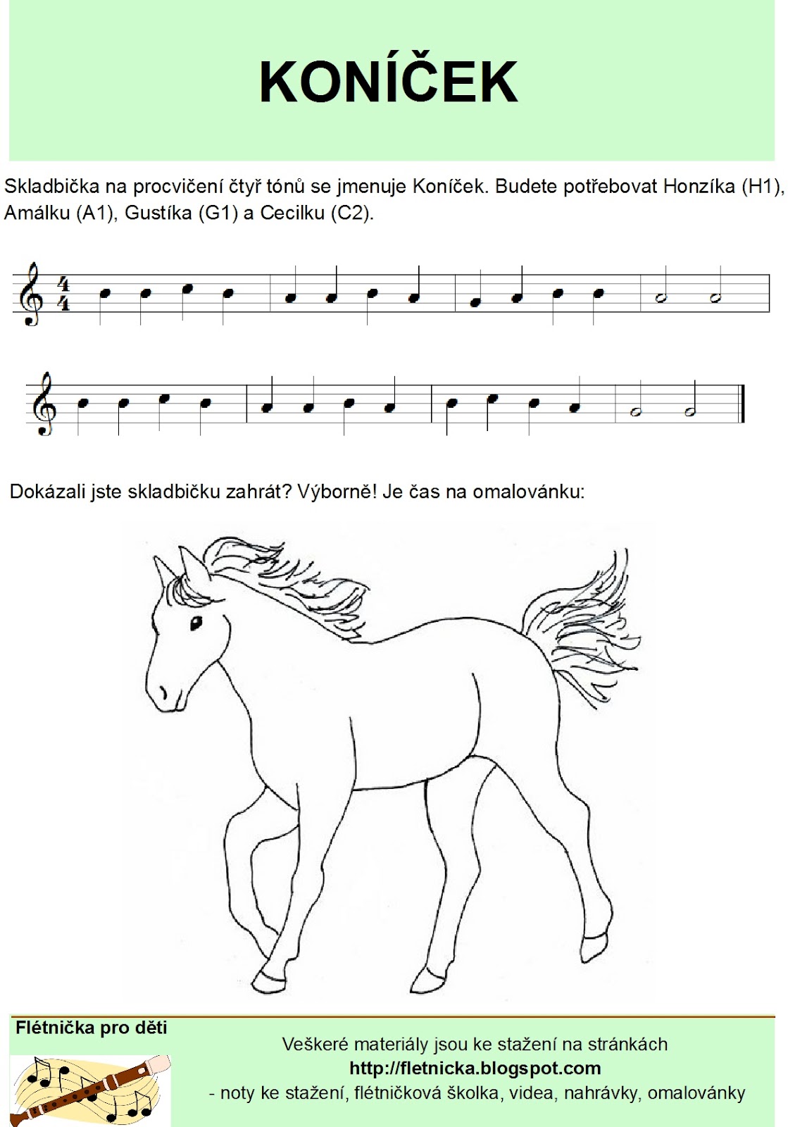 Flétnička: Koníček - cvičení na 4 tóny