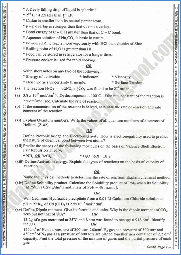 Adamjee Coaching: Chemistry 11th - Practical Centre Guess Paper 2019