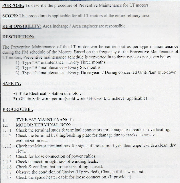StanderdsElectrical: STANDARD MAINTENANCE FOR LT MOTOR
