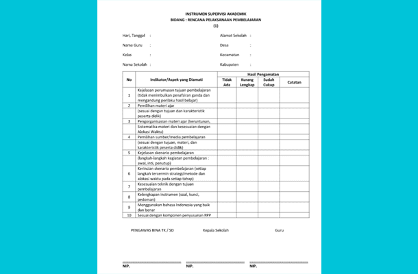 Format Instrumen Supervisi Kepala Sekolah SMP 2017 | Administrasi Guru ...