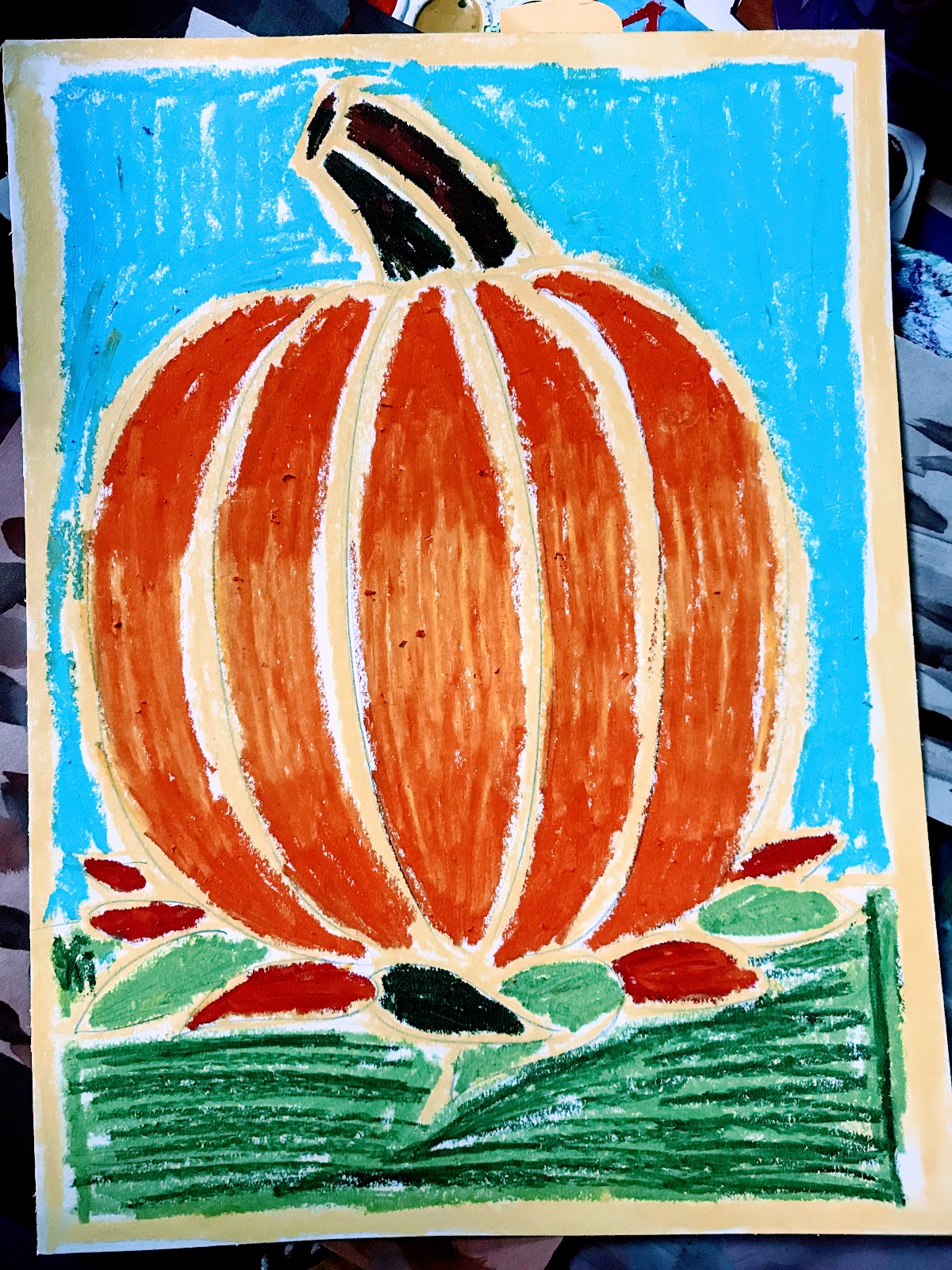 Elements of the Art Room: 3rd grade Oil Pastel faux Batik pumpkins