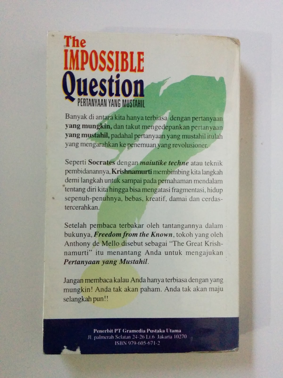Jual Buku: The Impossible Question (J. Krishnamurti) | Aksiku Toko Buku ...