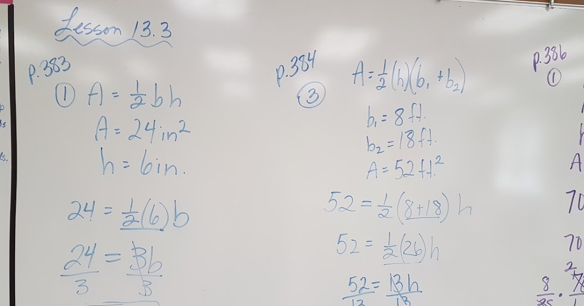 Mrs. Negron 6th Grade Math Class: Lesson 13.3 Solving Area Equations