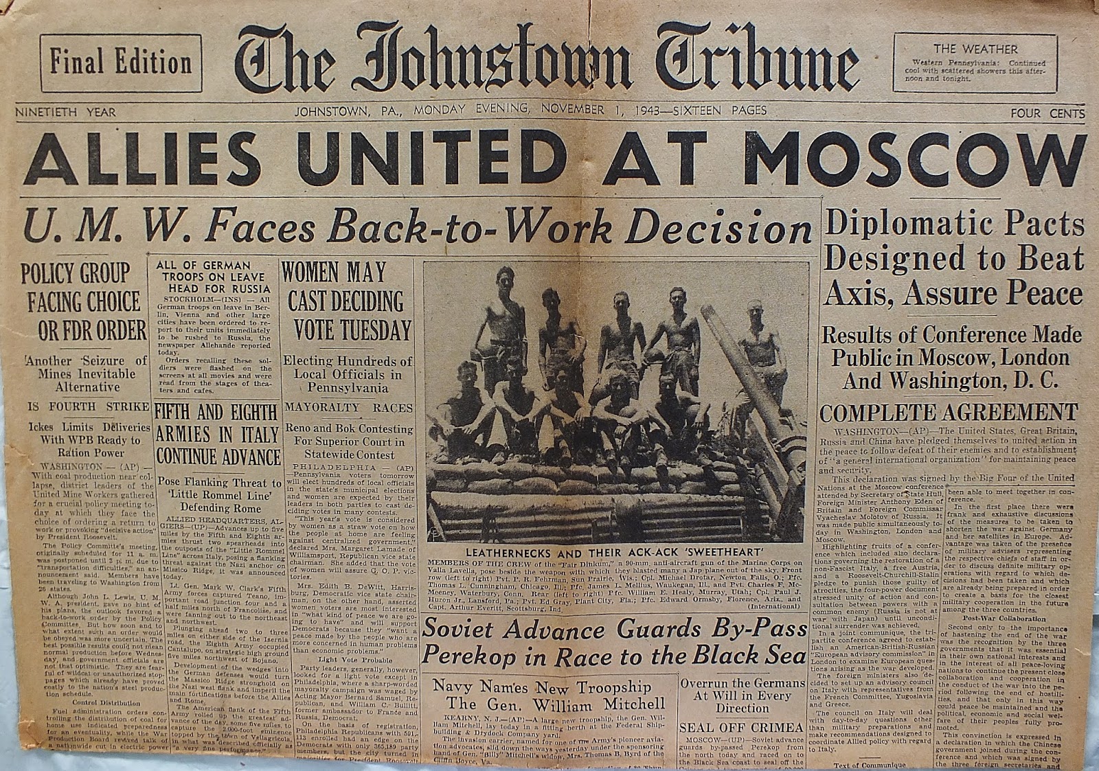 The Johnstown Tribune - WWII: November 1, 1943: ALLIES UNITED AT MOSCOW