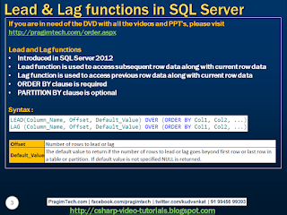 Sql server, .net and c# video tutorial: Lead and Lag functions in SQL ...